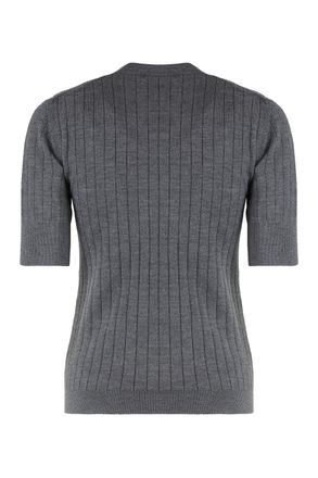 Bottega Veneta Womens Short-Sleeve Anthracite Sweater Wool