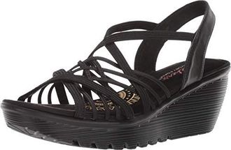 Skechers Womens Parallel-Crossed Wires-Multi Gore Slingback Sandal Wedge, Noir, 37 EU