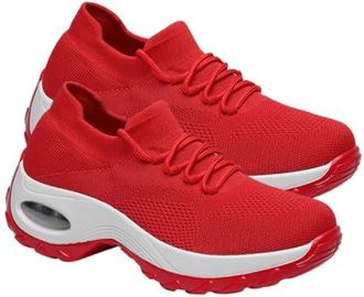 Hemobllo Chaussures de Sport Décontractées pour Femmes Respirantes et Légères Semelle à Coussin dair Lacets Ajustables Taille 36 Couleur Rouge Adaptées pour En