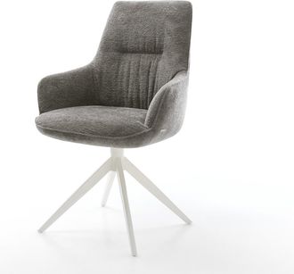 DELIFE Drehstuhl Zelia-Flex mit Armlehnen Boucl&eacute; Soft Schlamm Kreuzgestell breit Wei&szlig; 360&deg; drehbar Wippfunktion Taschenfederkern, Esszimmerst&uuml;hle