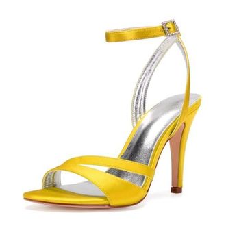 Generic Escarpins Femme Sandales Talon Heels Satin Chaussures De Mariage Mariée Sexy Open Toe High Sandales 10.5CM,Jaune,41 EU