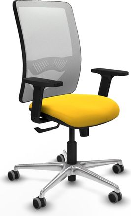 Piqueras y Crespo Leiser Stuhl mit Rollen Zulema mit 2D-Armen, h&ouml;henverstellbare Lendenwirbelst&uuml;tze, ausgestattet mit Sincro 3 Positionen und Schneideschaum, Wei&szlig;/Gelb