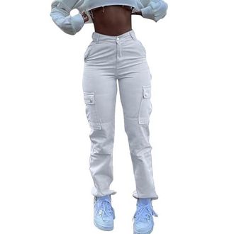 Generic Pantalon cargo pour femme - Jeans baggy - Taille haute - Pantalon cargo large avec poches - Pantalon de loisirs - Pantalon de randonn&eacute;e - Pantalon de 