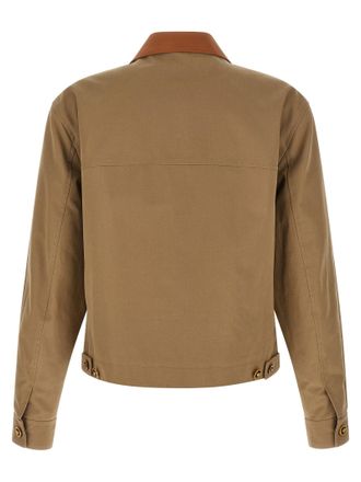 Versace Canvas with Leather Collar Jacket - Camel