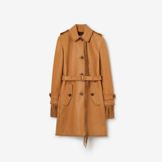 Burberry Paletot en cuir &agrave; franges, Size: 14