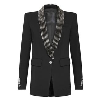 Philipp Plein Femme, Vestes, Noir, Taille: 36 FR Viscose Blend Crepe Blazer