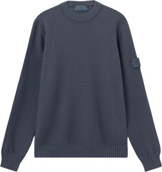Stone Island Homme, Pulls, Bleu, Taille: L Pull Ras du Cou Ghost &agrave; Bords C&ocirc;tes