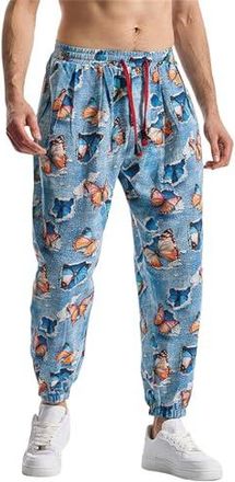 Generic Pantalon sarouel hippie pour homme - Coupe ample - Taille &eacute;lastique - Pantalon de plage &agrave; revers - Pantalon de danse hippie streetwear l&eacute;ger - Pantalo