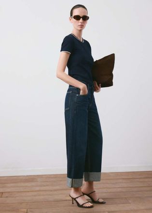 Mango T-Shirt mit Kontrastpaspeln marineblau - Damen - XXS - MANGO