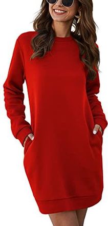 ORANDESIGNE Femme Robe Pull Courte Sexy Pull à Col Rond Manche Longue Pulls Casual Robe Automne Hiver Fille Couleur Unie Pull-Over Sweat-Shirt avec Poches Mini Ro
