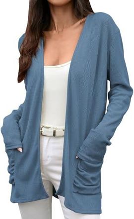 Generico Cardigan léger en tricot ouvert sur le devant, manches longues, décontracté et fin, manteau long dautomne et dhiver, cardigan à capuche pour femme, bl