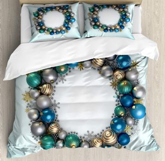 Abakuhaus Weihnachten Bettbezugs Set Für Doppelbetten, New Years Ornament, Milbensicher Allergiker geeignet mit Kissenbezügen, 200 x 200 cm,Grau Aqua