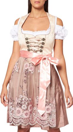 Fuchs Trachtenmoden Damen Kleid, Mehrfarbig (Champagner/Rose), 40
