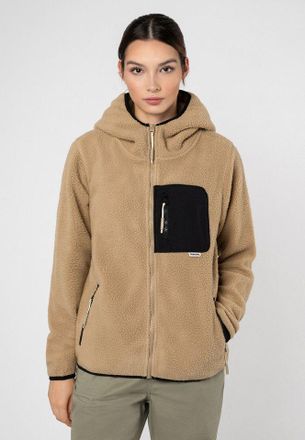 Sublevel Fleecejacke Damen Teddyfleecejacke mit Brusttasche und Kapuze Fleecejacke Outdoorjacke Kuscheljacke