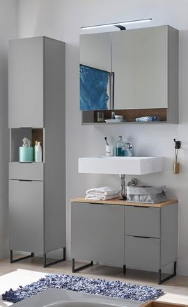 M&ouml;belando Badezimmer-Set >Denver< Badm&ouml;bel-Set mit Beleuchtung, Softclose, Griffleisten & Melaminbeschichtung? 3-TLG., FSC-Zertifiziert, Stellma&szlig; 140x195x35?cm,