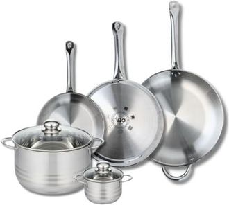 Fackelmann ELO 9885350 Batterie de cuisine 5 pièces, Ensemble de 3 Poêles de cuisson 24, 28 et 32 cm et 2 faitouts 12 et 24 cm Elo Profi Brillant, inox, inductio
