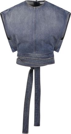 Alaia Femme, Blouses et Chemises, Bleu, Taille: 38 FR Haut en denim ceintur&eacute;