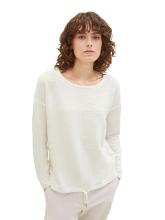 Tom Tailor Damen 1038177 Sweatshirt mit Struktur & Kordelzug, 10315-Whisper White, S