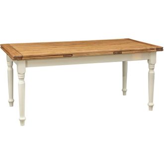 Biscottini International Ausziehtisch im Country-Stil aus massivem Lindenholz mit antikierter wei&szlig;er Struktur und nat&uuml;rliche Platte
