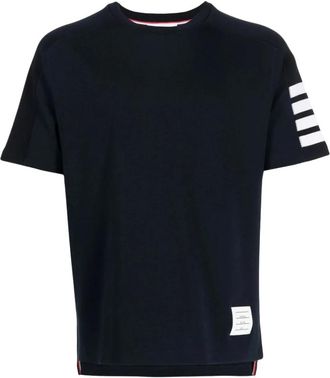 Thom Browne Tee en coton 4-Bar - Homme - Tops - Bleu - Taille: 2XL