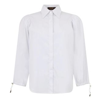 Moorer Langarmhemd mit elastischen B&uuml;ndchen - - Blouses & Shirts - Damen - Wei&szlig; - XS
