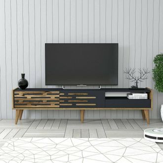 Dmora Mobile Porta Tv Alnilam, Credenza Da Soggiorno, Armadio Basso Per Tv, Base Parete Attrezzata, 180x45h35 Cm, Antracite E Noce, Con Imballo Rinforzato, 