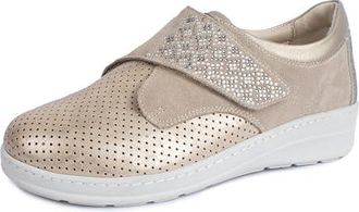 Jürgen Hirsch Chaussures basses en cuir Comfort 05 pour femme, fermeture, semelle intérieure DryGo amovible, beige, 36 EU