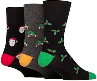 SockShop Gentle Grip Homme Chaussettes de No&euml;l en coton Paquet de 3 (FR/ES, Num&eacute;rique, 39, 45, Taille normale, Taille normale, Noir/Charbon)