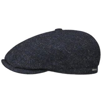Stetson Casquette Brooklin Black Herringbone Homme - Gavroche avec Visiere, Doublure Hiver Automne-Hiver - 59 cm Noir-Bleu