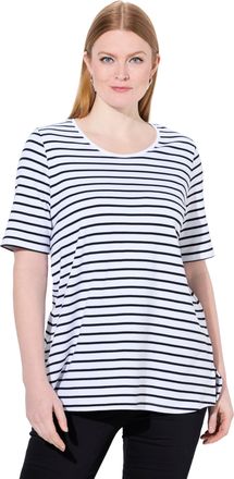 Ulla Popken Damen große Größen Übergrößen Plus Size Ringelshirt, A-Linie, Rundhals, Halbarm, Pima Cotton schwarz 50+ 841404100-50+