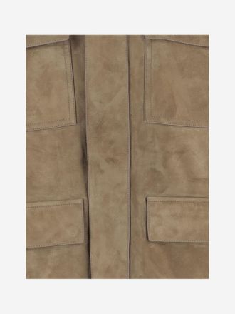 Yves Salomon Mens Suede Jacket With Classic Collar Beige
