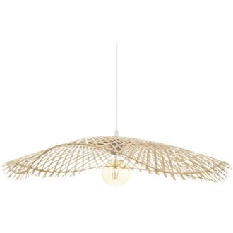 PEGANE Lampe suspendue, Suspension luminaire en bambou coloris naturel - diam&egrave;tre 75 x Hauteur 8 cm -PEGANE