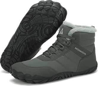 Mishansha Winter Barfu&szlig;schuhe Herren Damen Barfussschuhe Outdoor Winterschuhe Wasserabweisend Winterstiefel Warm Gef&uuml;ttert Winterboots, Dunkelgrau EU Gr.39