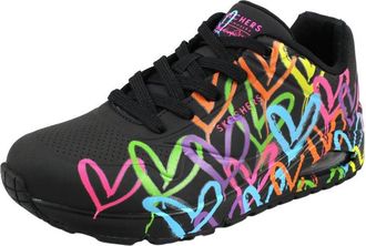 Skechers Damen James Goldcrown UNO-Highlight Love Sneaker, Black and Multi Heart Print Duraleather/Bla, 36.5 EU