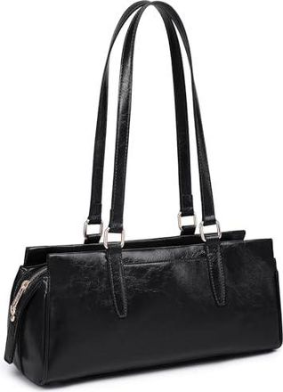 Dasein Sacs Hobo pour femme en cuir v&eacute;g&eacute;talien souple avec 3 compartiments, plusieurs poches, noir, Medium