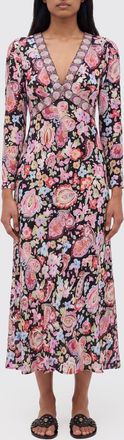 Rixo London Robe fourreau midi en soie &agrave; imprim&eacute; floral et manches longues