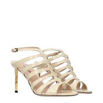 Tom Ford Womens Crocodile-Embossed Leather Heel Sandal Beige