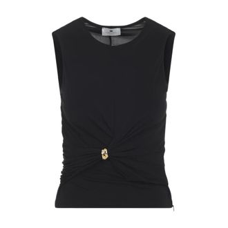Elisabetta Franchi Jersey Top mit Schmuckdetail - - Tops - Damen - Schwarzk - XS