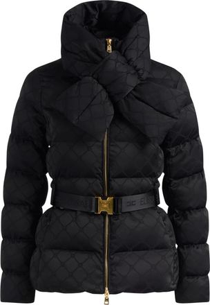 Elisabetta Franchi Femme, Vestes, Noir, Taille: 44 FR Piumino en tissu voile jacquard avec ceinture