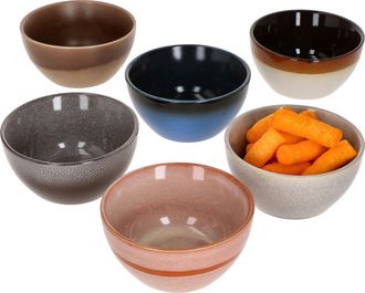 MamboCat Earth 6er Set Snack- & Dipschälchen rund I Kompottschalen bunt I Mini-Bowl Dessert Schüssel Vintage I 9,8cm Backform Steingutgeschirr I Erdtöne Mittel