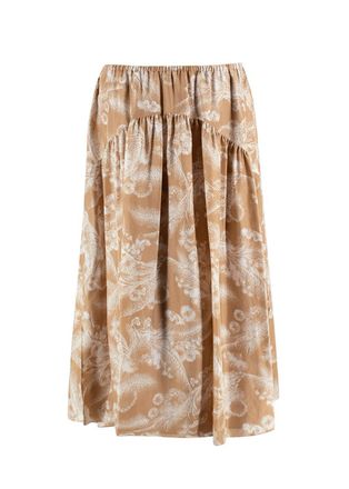 Vince Beige Printed Silk Midi Skirt Size L
