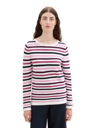 Tom Tailor Damen 1016350 Pullover, 37066 - Berry Knit Stripe Design, XXL EU
