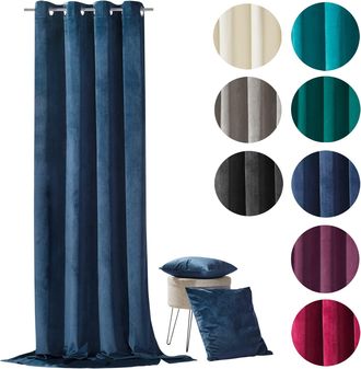 Heimtexland Samt Ösenschal Samtvorhang Deko Gardine Vorhang Blickdicht 245x135 Typ641 (Nachtblau)
