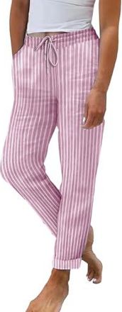 Generic Pantalon Fluide Femme &Eacute;t&eacute; Lin Large Elegant Womens Summer Striped Linen and Cotton Loose Straight Leg Pants Pantalon Yoga Femme Ample Vetement Ete Flu