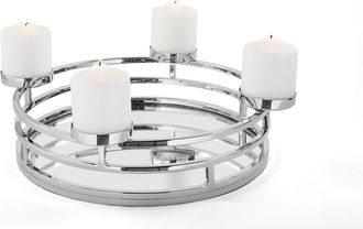 Fink MODENA Adventskranz mit Spiegeltablett aus Edelstahl in der Farbe Silber für Stumpenkerzen, Größe: 40x7,5cm, 158005