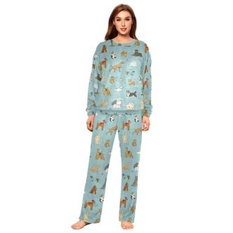 Alaza Ensemble de pyjama 2 pièces en polaire pour femmes, motif teckel charmant, vêtement de détente à manches longues, vêtements de nuit thermiques super d