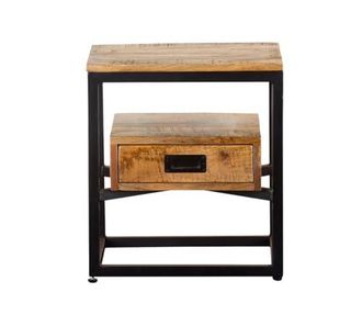 Gilde Beistelltisch Legna aus Mangoholz - rechteckig - naturfarben und schwarz - pulverbeschichtete Oberfläche - Höhe 50cm x Breite 35cm