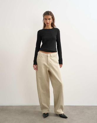 Topshop jean baggy dad taille basse Dillan en avoine dhiver-Neutre