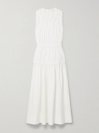 Proenza Schouler Libby Maxikleid Aus Baumwollpopeline Mit Raffungen - Wollwei&szlig;