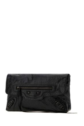 Balenciaga Womens Black Leather Le City Clutch Borse A Mano